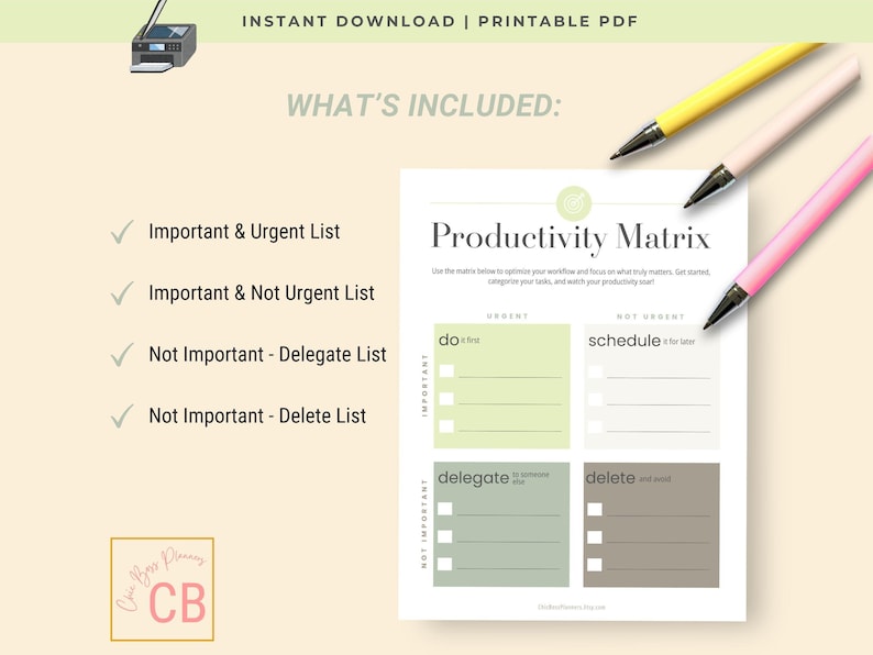 Productivity Matrix Printable: Eisenhower Time Management (PDF) - Etsy