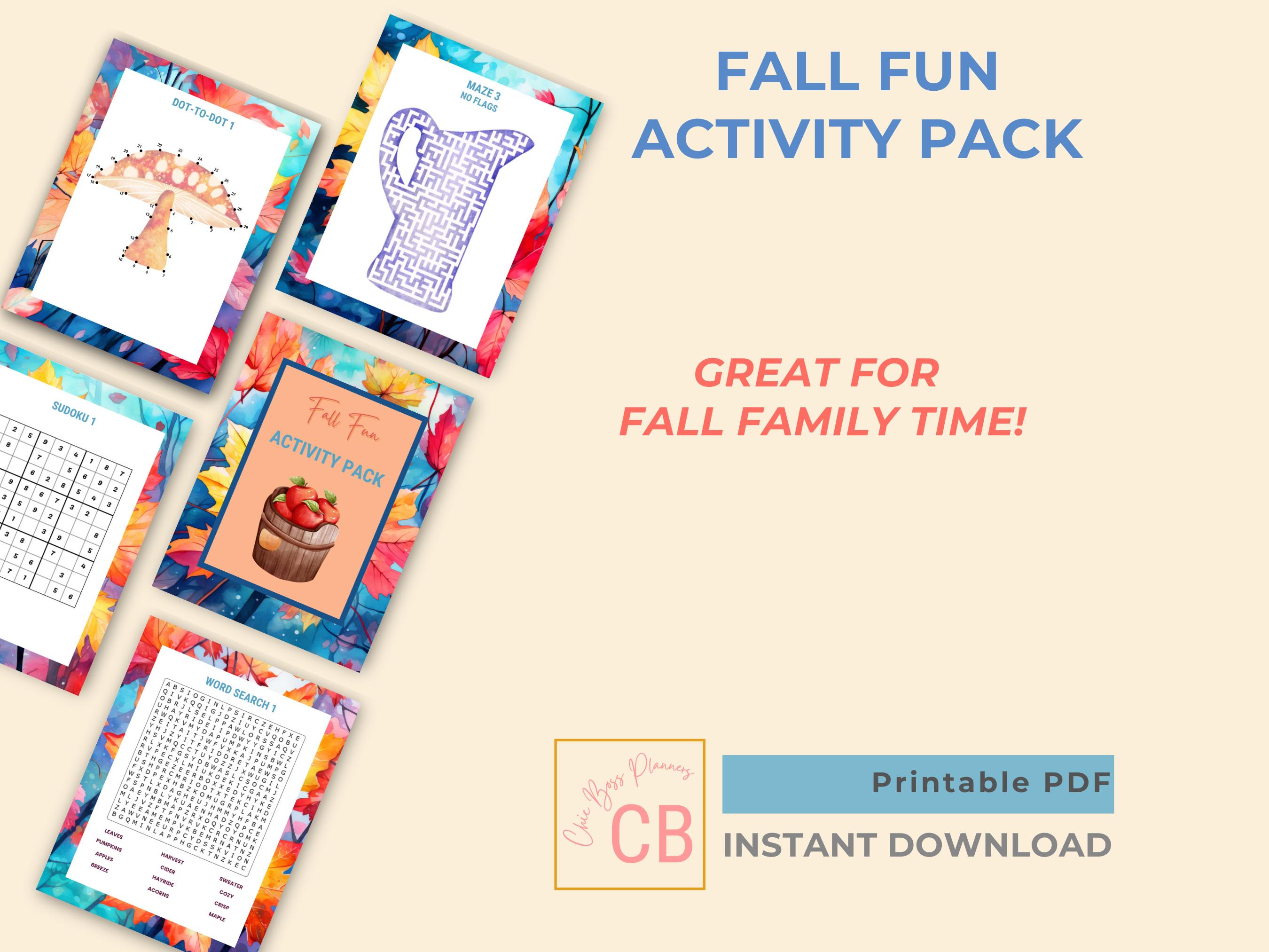 Fall Fun Activity Pack Printable Activity Pack for Fall Maze Puzzle ...