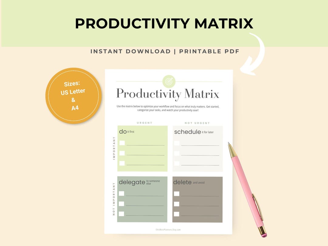 Productivity Matrix Printable Eisenhower Matrix Time Management Planner ...
