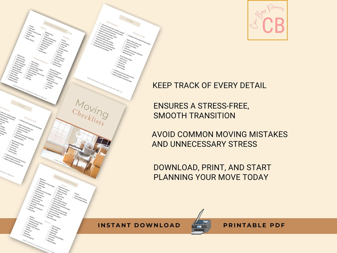 Moving Checklist Printable PDF First Apartment Essentials Home Packing ...