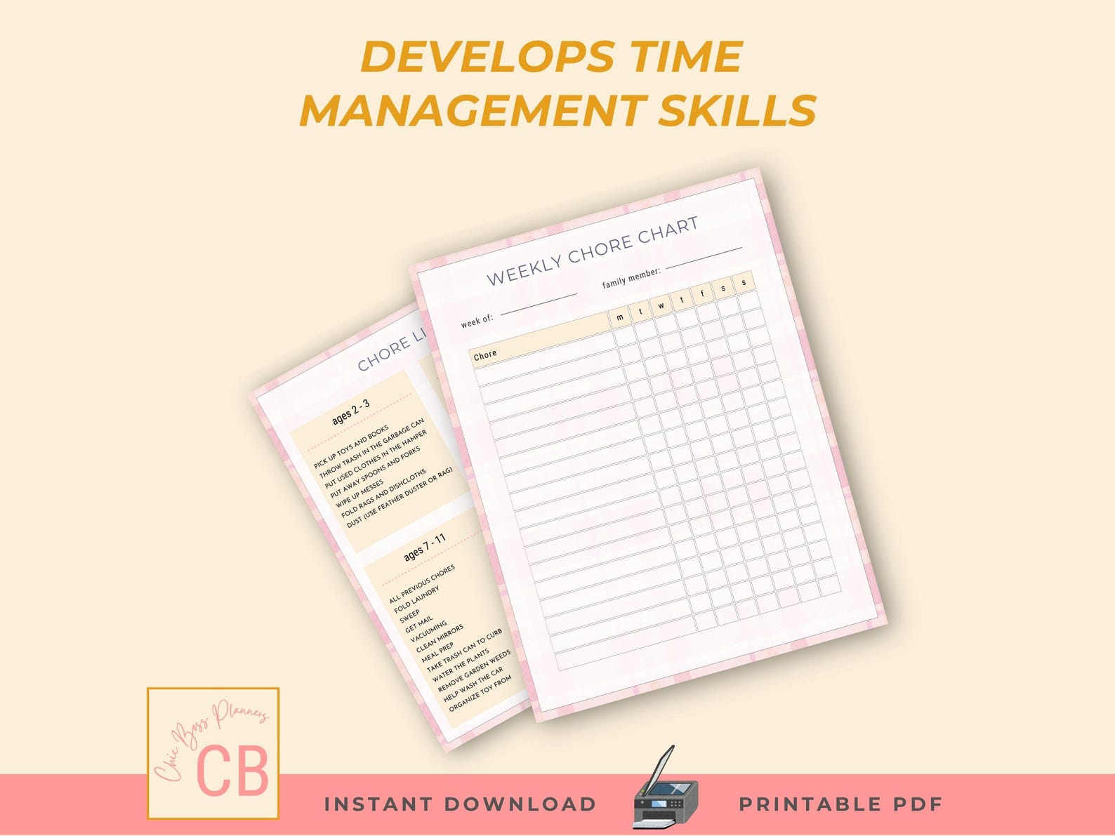 Printable Chore Chart for Kids Cleaning Schedule Pink Template Daily ...