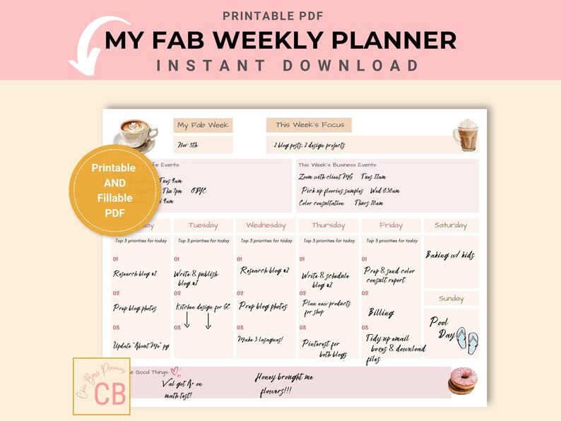 Fab Weekly Planner Printable Business Calendar Organizer Template ...