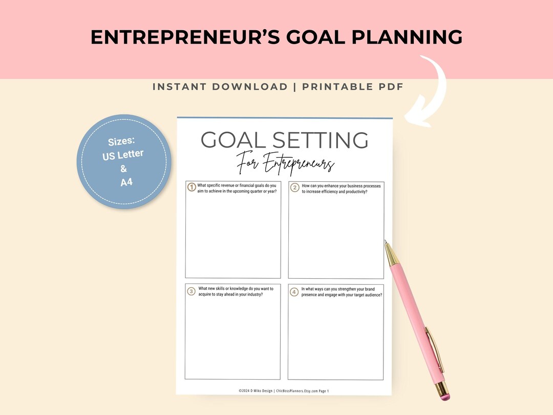 Entrepreneur Goal Planner Printable Business Strategy Worksheet Revenue ...