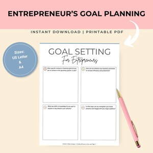 Entrepreneur Goal Planner Printable Business Strategy Worksheet Revenue ...