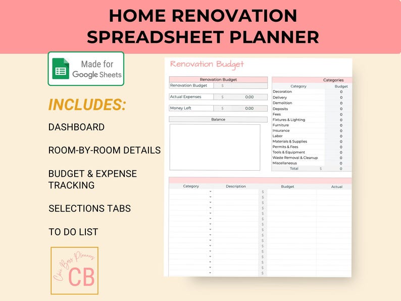 Home Renovation Budget Spreadsheet Planner Home Reno Google Sheet Home ...