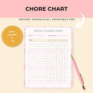 Printable Chore Chart for Kids Cleaning Schedule Pink Template Daily ...