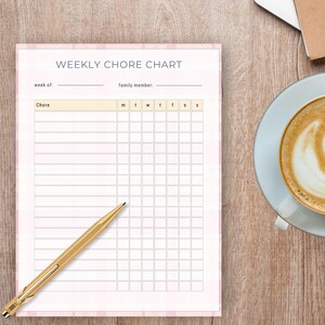 Printable Chore Chart for Kids Cleaning Schedule Pink Template Daily ...