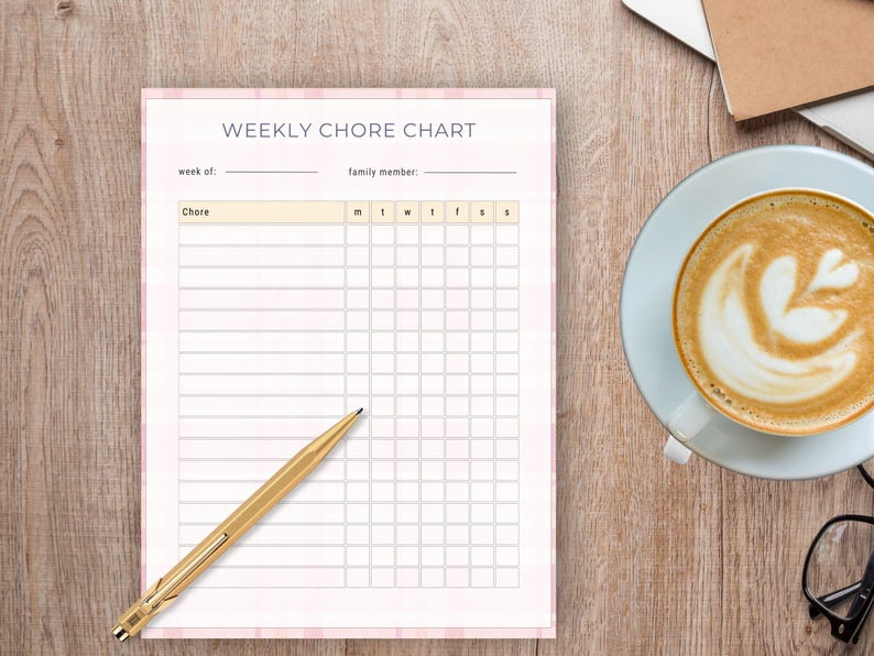 Printable Chore Chart for Kids Cleaning Schedule Pink Template Daily ...