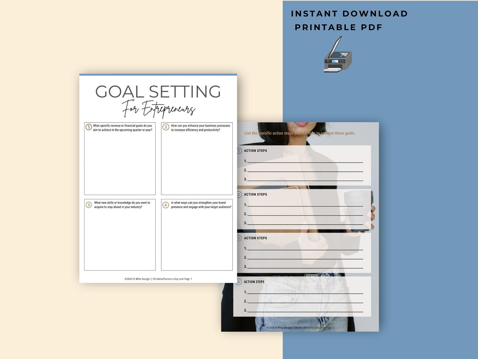 Entrepreneur Goal Planner Printable Business Strategy Worksheet Revenue ...