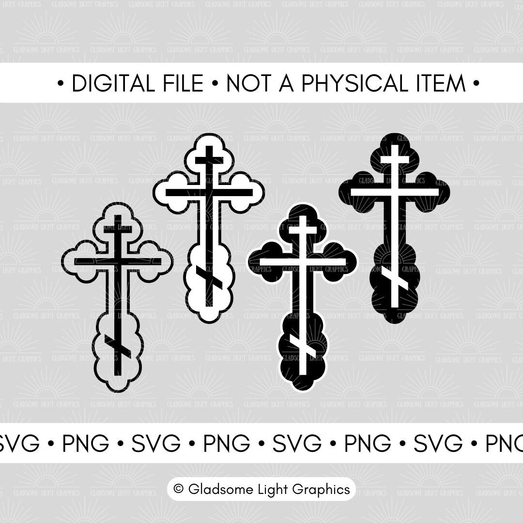 Outlined Orthodox Cross - Three Bar Cross - Black and White - SVG PNG ...
