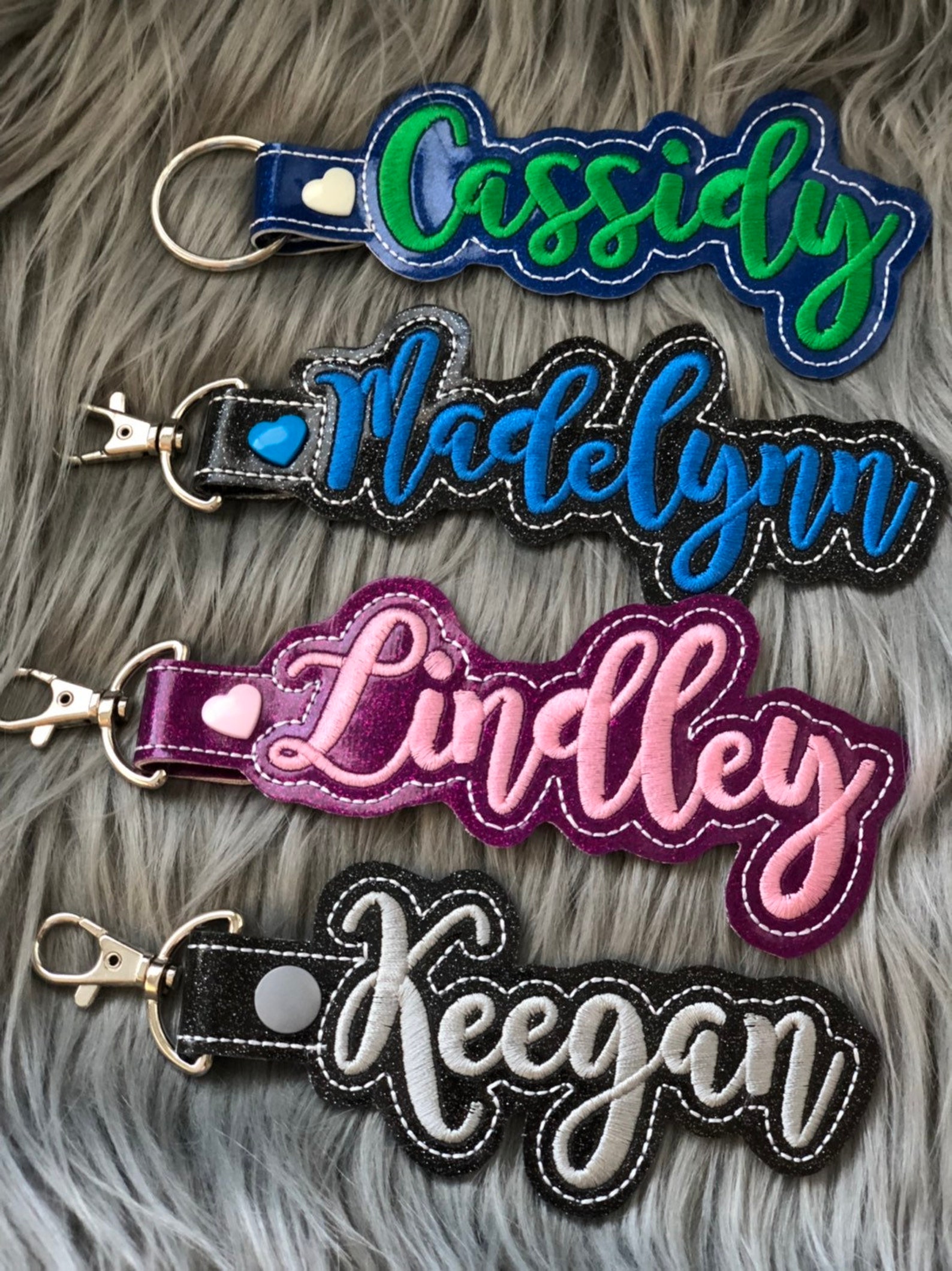Name Keychain Embroidered Name Snap Tab Key Fob Personalized - Etsy