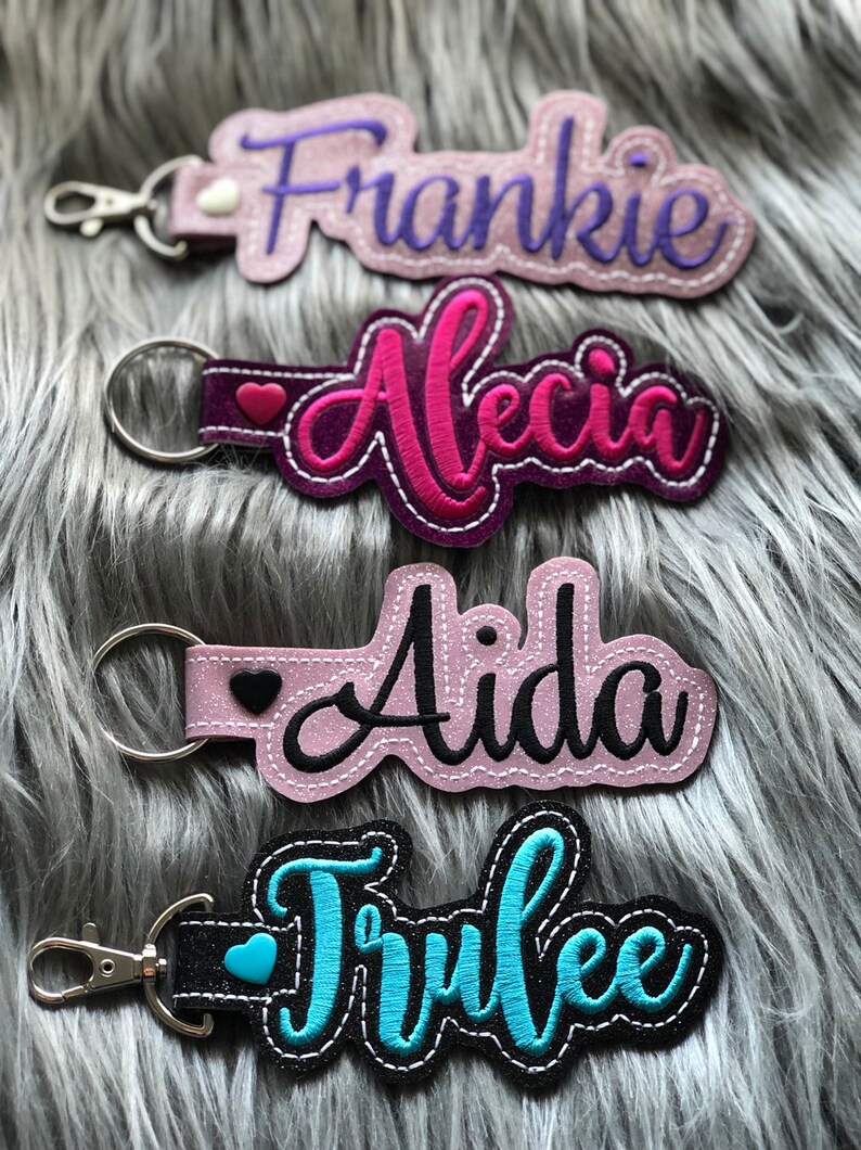 Name Keychain Embroidered Name Snap Tab Key Fob Personalized - Etsy