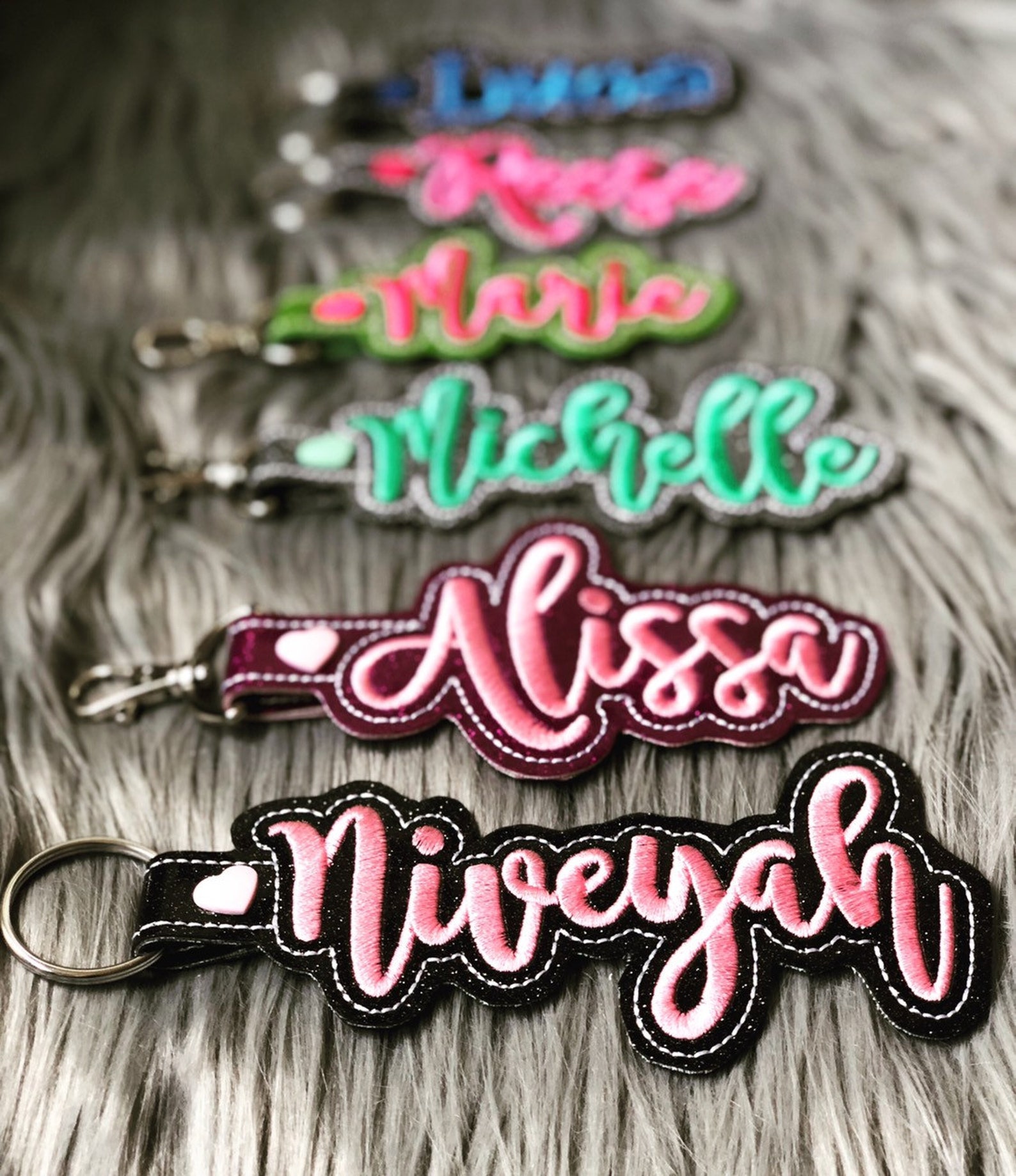 Name Keychain Embroidered Name Snap Tab Key Fob Personalized - Etsy
