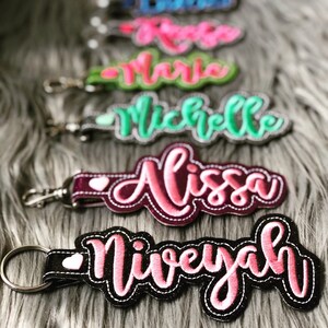 Name Keychain Embroidered Name Snap Tab Key Fob Personalized Keychain ...