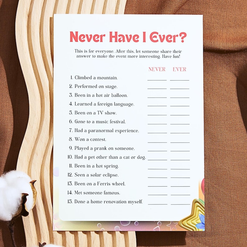Printable 'never Have I Ever' Icebreaker Game (PDF Download) - Etsy