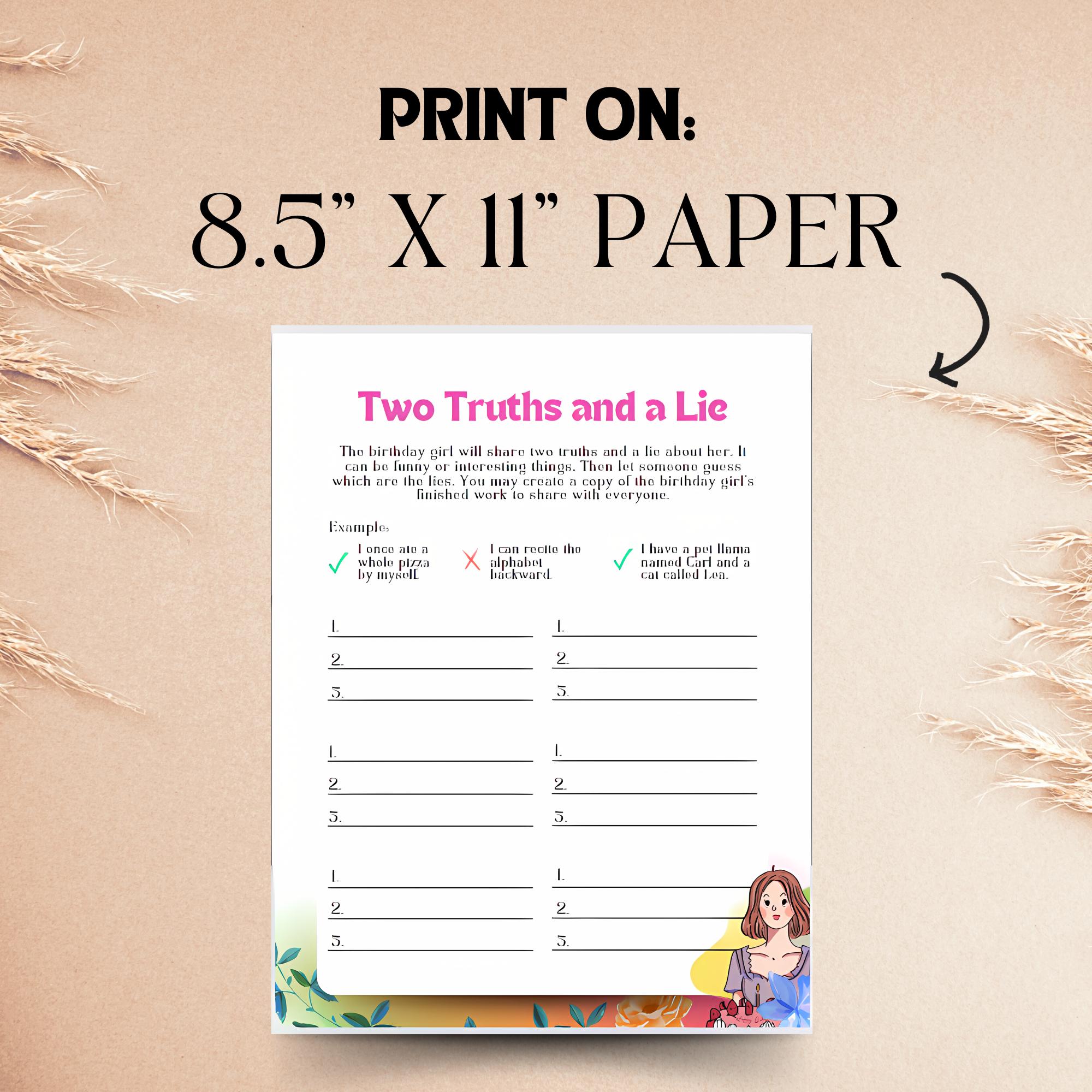 Birthday Icebreaker Game: Two Truths and a Lie (printable PDF) - Etsy