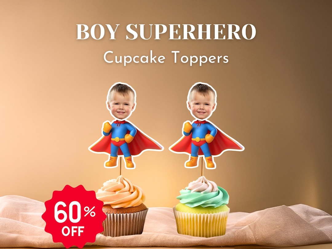 Superhero Topper Custom Face Cupcake for One Year Old Birthday ...