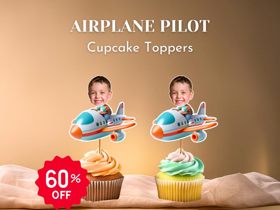 Airplane Topper Custom Face Cupcake One Year Old Birthday Decoration ...
