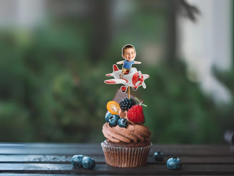 Custom Face Airplane Pilot Cupcake Cake Toppers: Pilot First Birthday ...