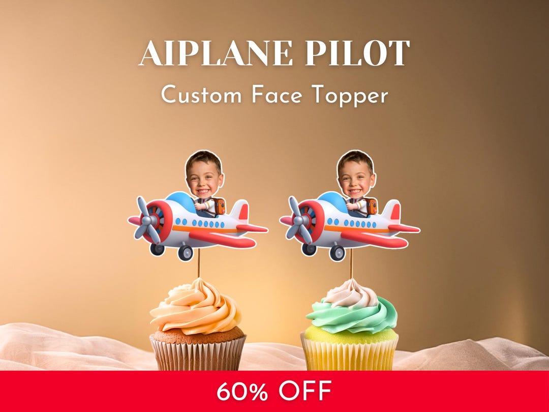 Custom Face Airplane Pilot Cupcake Cake Toppers: Personalized Birthday ...