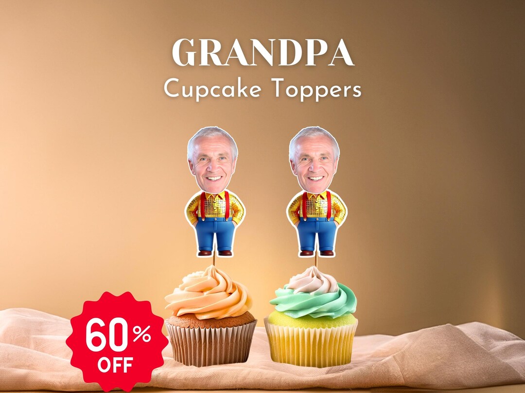Grandpa Cupcake Topper for Baby Face Topper Custom Face Cupcake for One ...