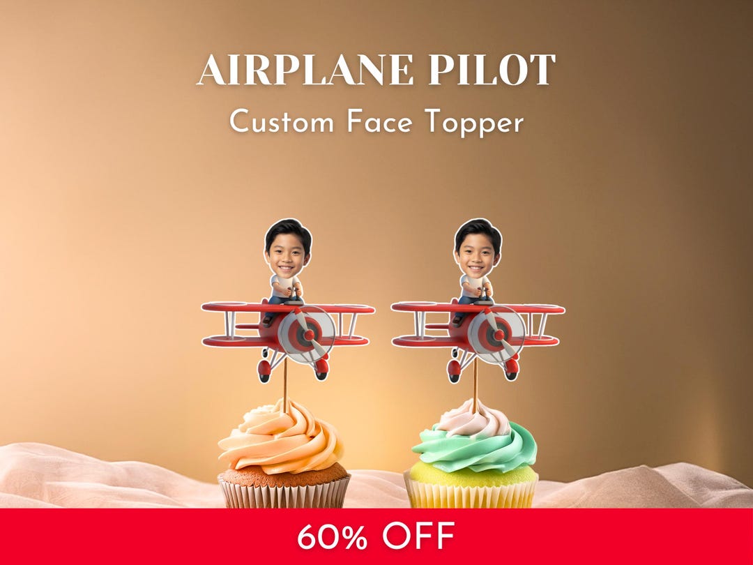 Custom Face Airplane Pilot Cupcake Cake Toppers: Pilot Birthday Party ...