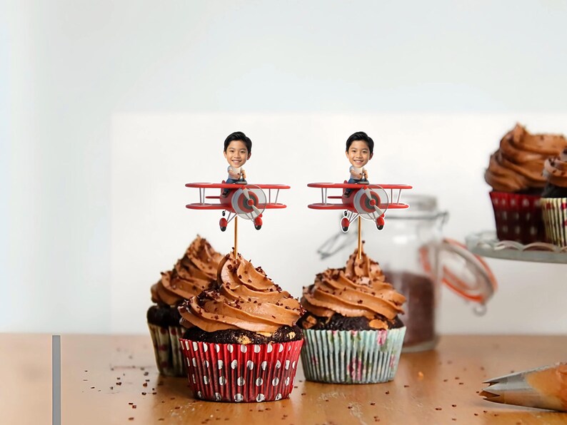 Custom Face Airplane Pilot Cupcake Cake Toppers: Pilot Birthday Party ...