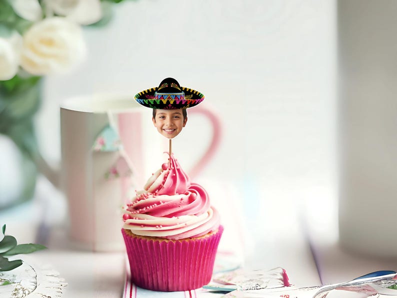 Custom Face Sombrero Cupcake Cake Toppers: Mexican Fiesta Face on A ...