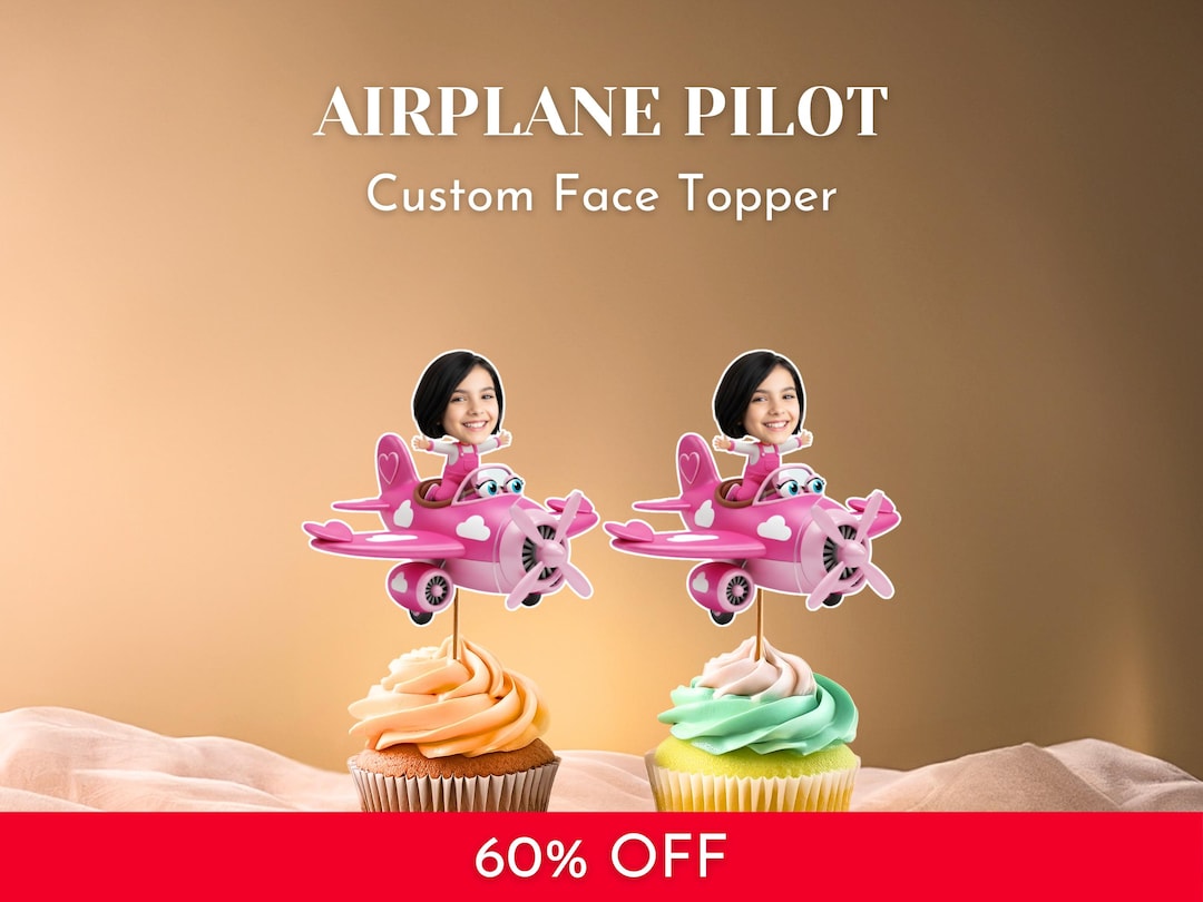 Custom Face Airplane Pilot Cupcake Cake Toppers: First Birthday Party ...