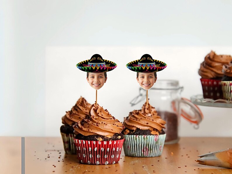 Custom Face Sombrero Cupcake Cake Toppers: Mexican Fiesta Face on A ...