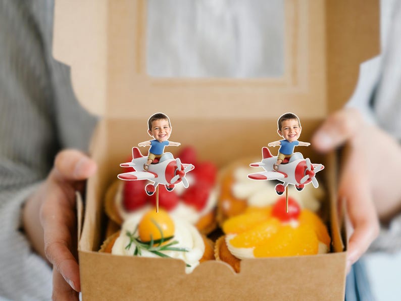 Custom Face Airplane Pilot Cupcake Cake Toppers: Pilot First Birthday ...