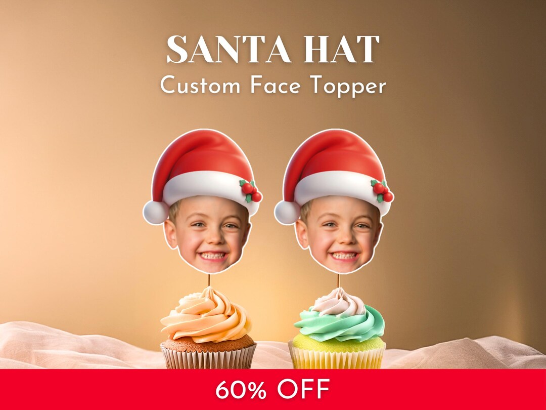 Custom Santa Face Cupcake Cake Toppers: Personalized Christmas Decor ...