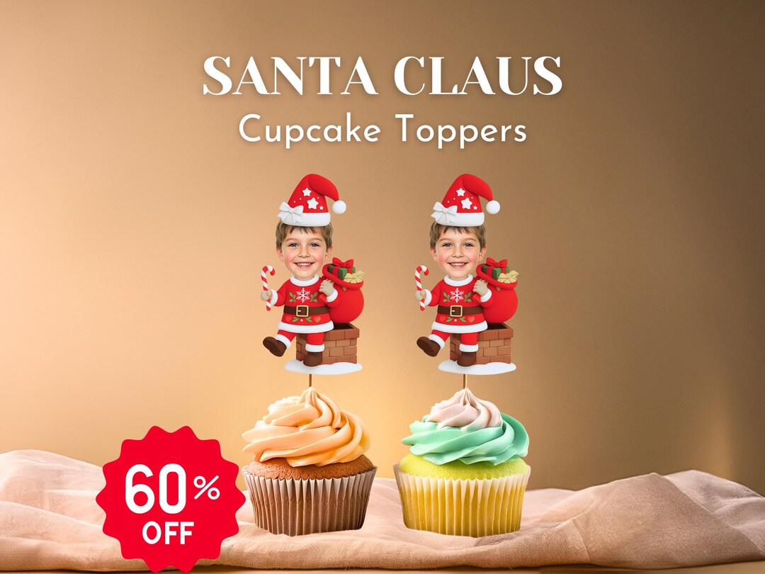 Custom Face Santa Claus Cupcake Toppers: Christmas Party Decorations ...