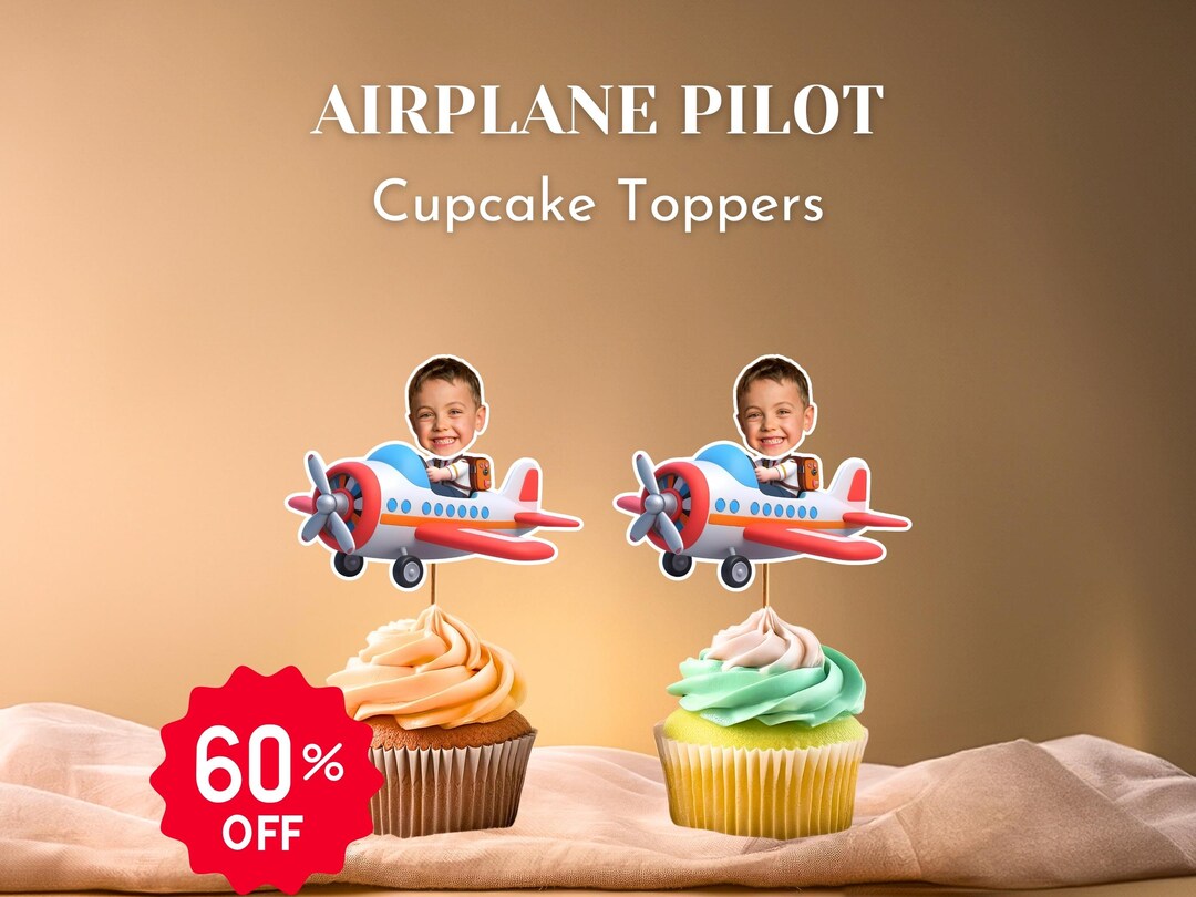 Custom Face Airplane Pilot Cupcake Toppers: Personalized Birthday Party ...