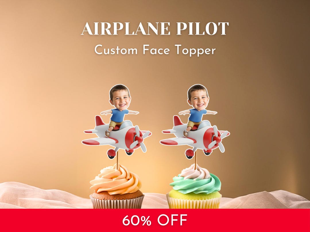 Custom Face Airplane Pilot Cupcake Cake Toppers: Pilot First Birthday ...