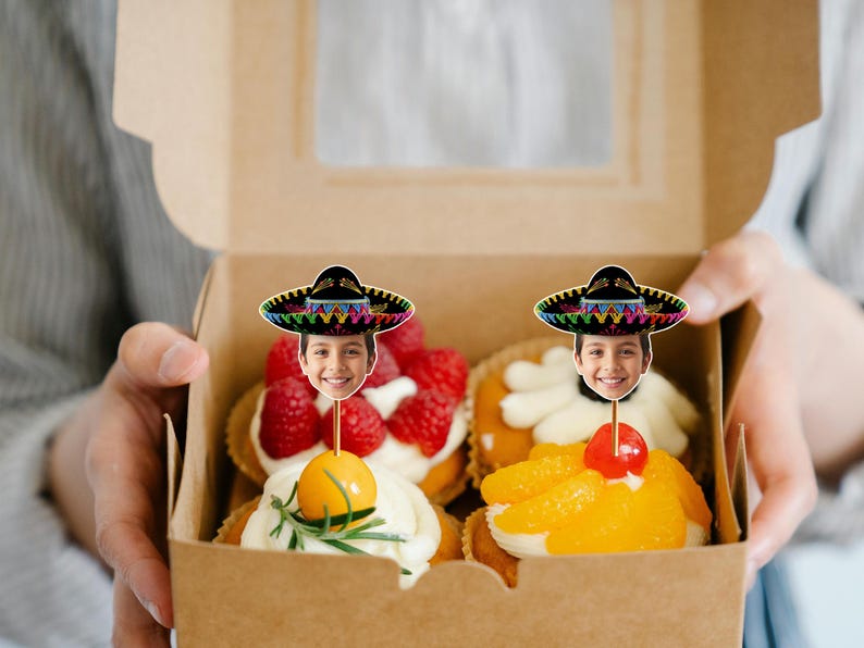 Custom Face Sombrero Cupcake Cake Toppers: Mexican Fiesta Face on A ...