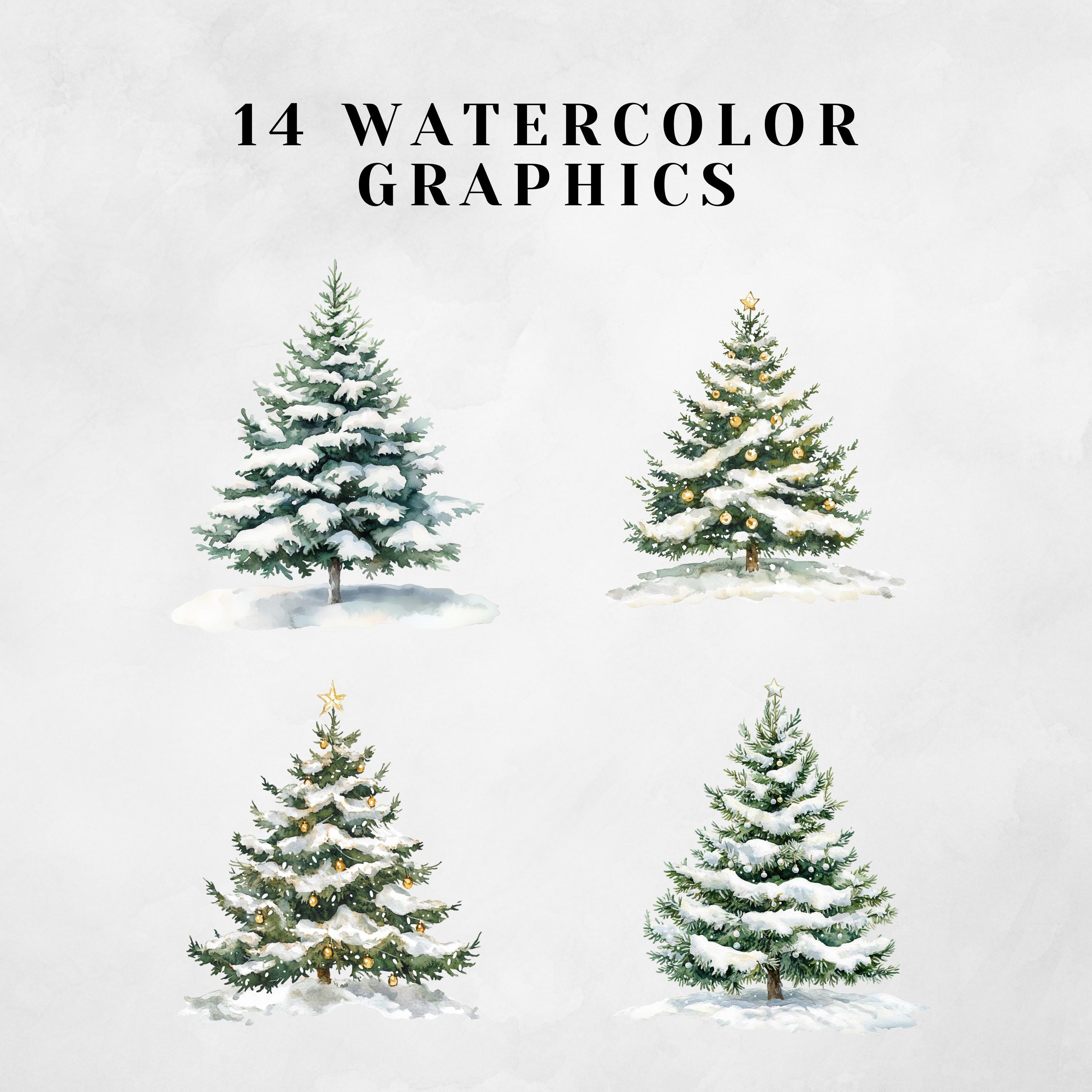 Snowy Christmas Trees Clipart Pack, Christmas Watercolor Clipart ...