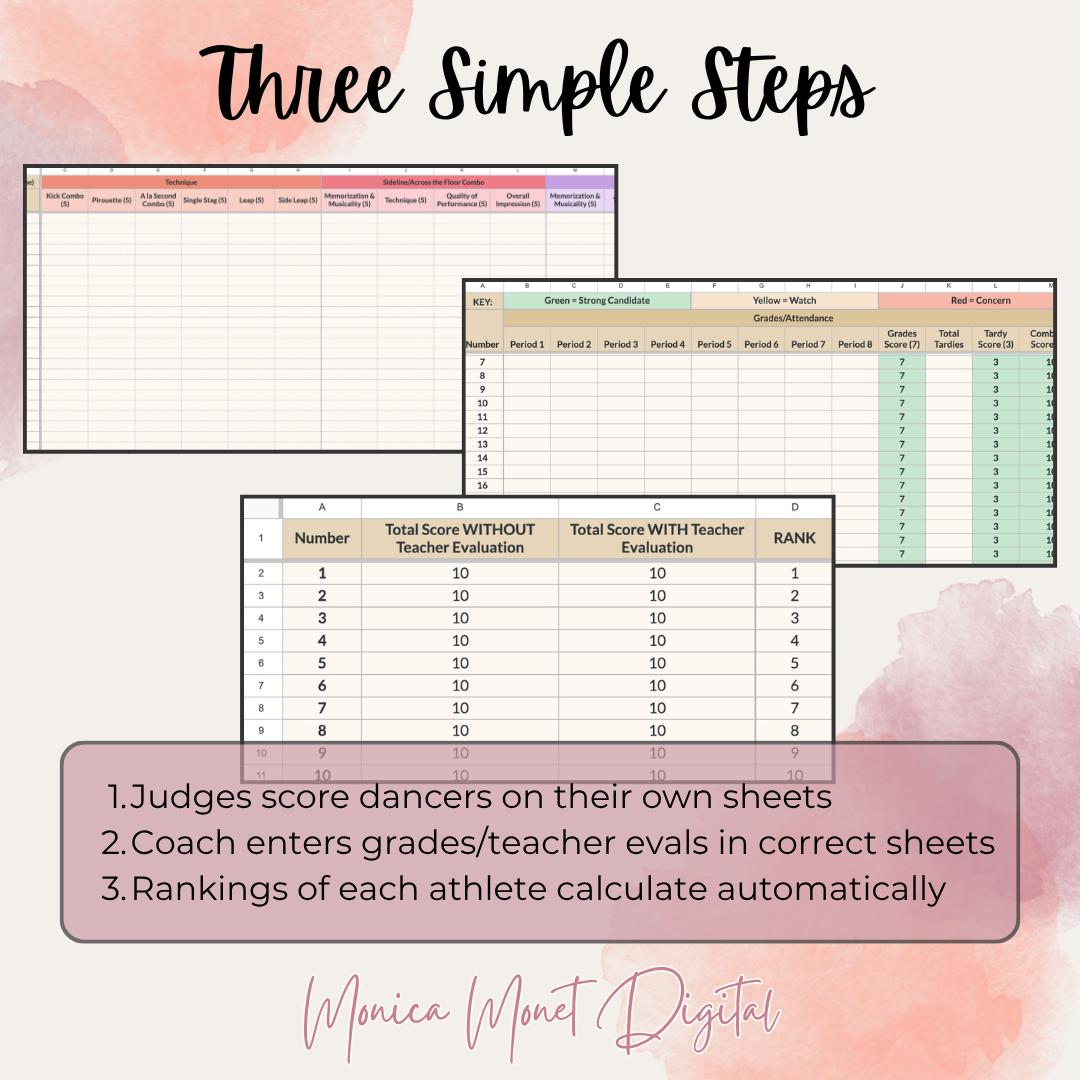 Dance Team Tryout Scoring System | Pom & Dance Audition Rubrics ...