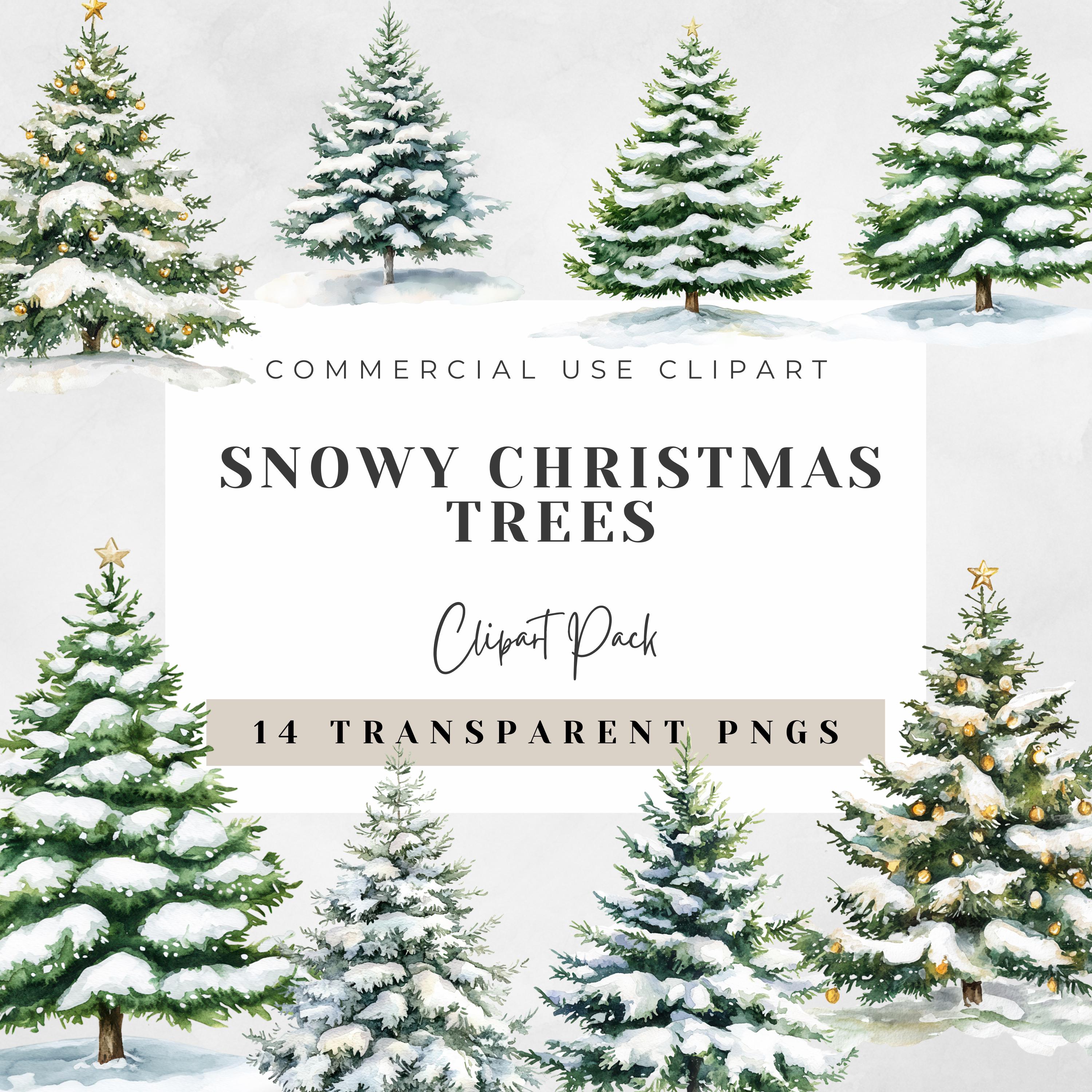 Snowy Christmas Trees Clipart Pack, Christmas Watercolor Clipart ...