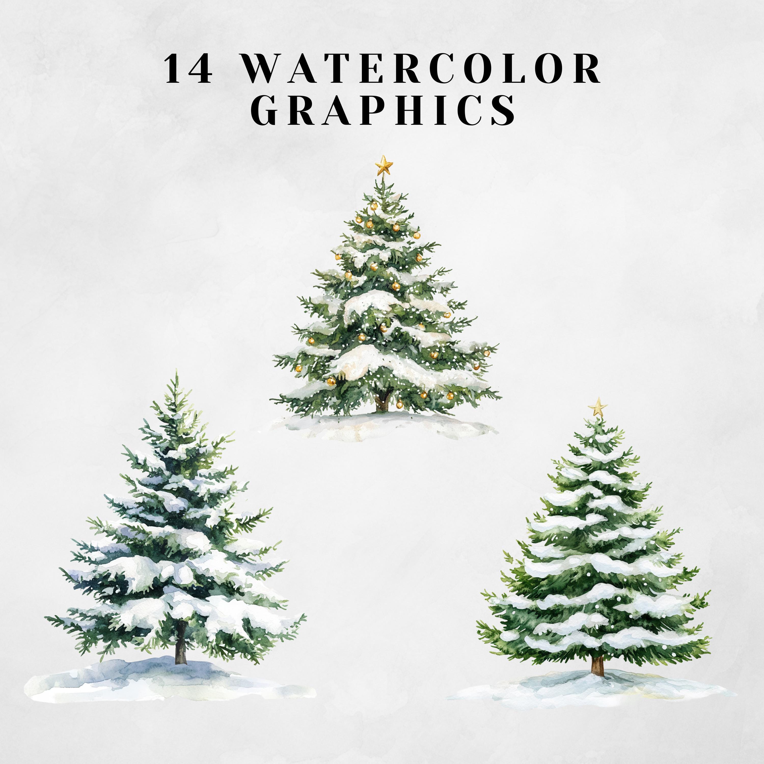 Snowy Christmas Trees Clipart Pack, Christmas Watercolor Clipart ...