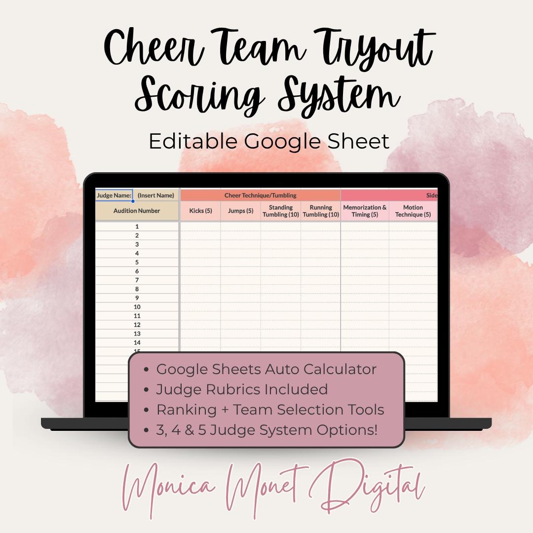 Cheer Team Tryout Scoring System | Cheer Tryout Rubrics | Google Sheets ...