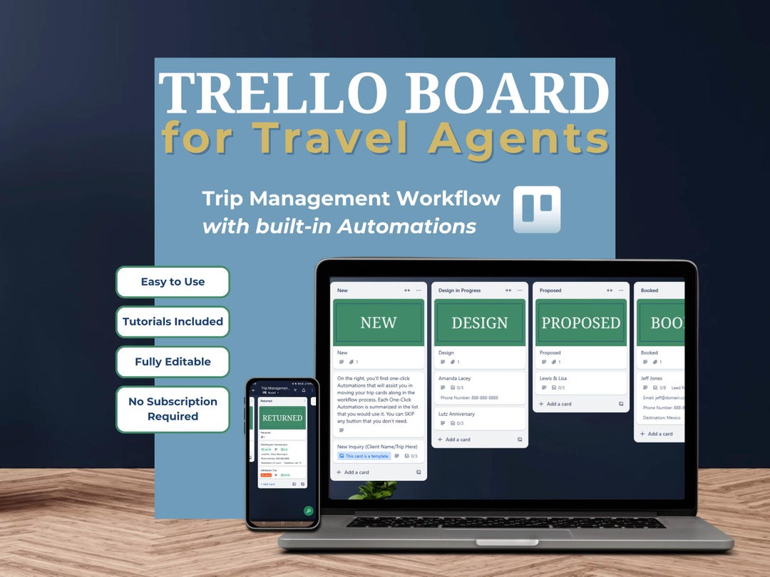 Travel Agent Trello Board | Client Workflow & Trip Management Template ...