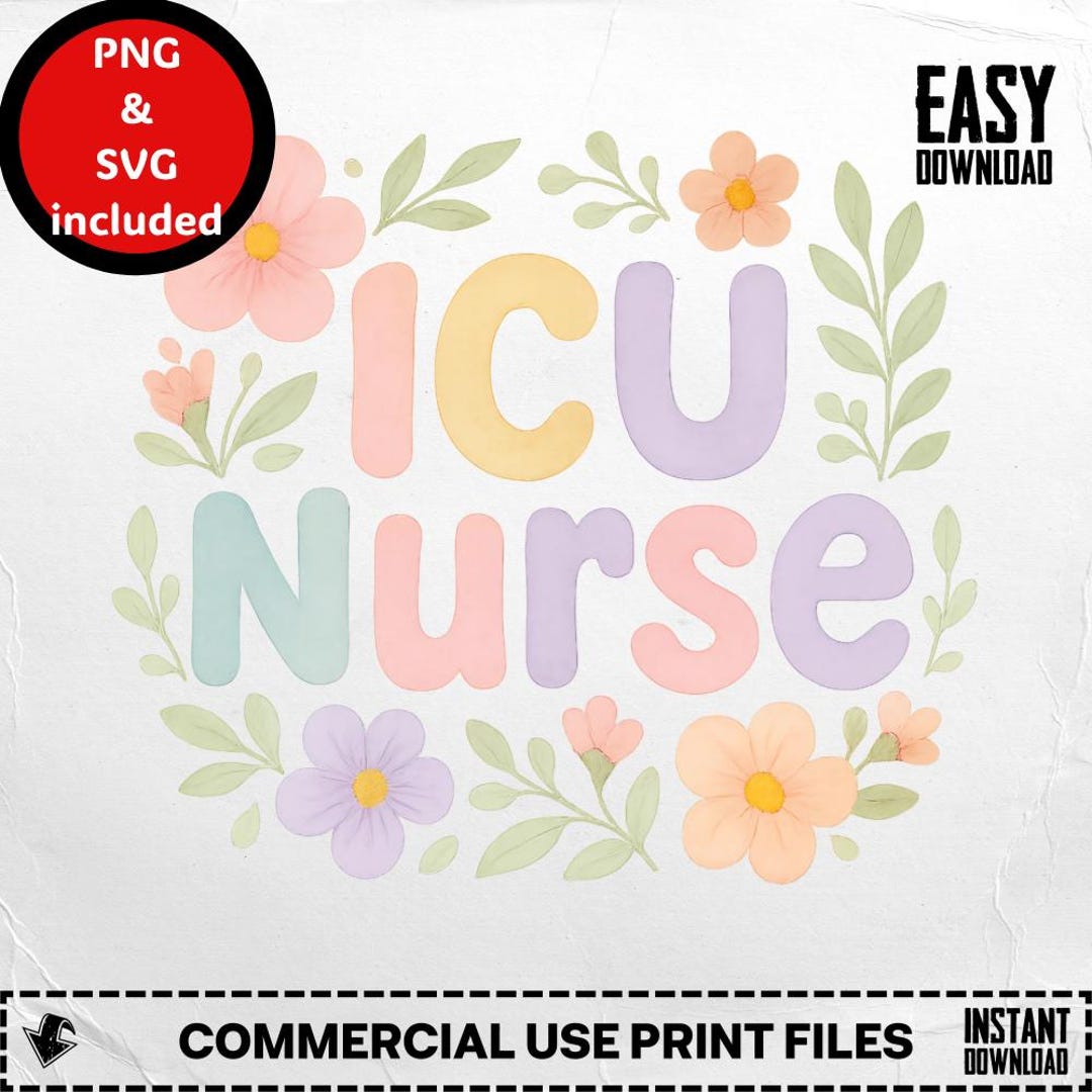ICU Nurse Digital PNG, SVG, Watercolor Floral Nurse Clipart ...