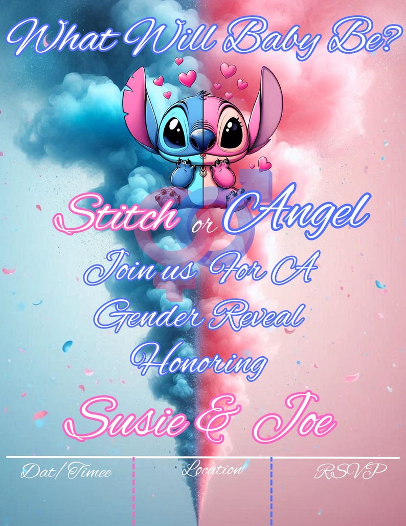 Stitch Gender Reveal Flyer - Etsy