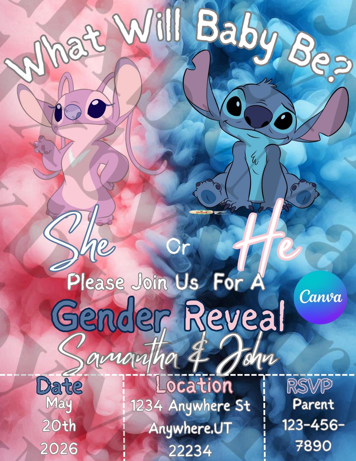 Stitch Gender Reveal Flyer - Etsy