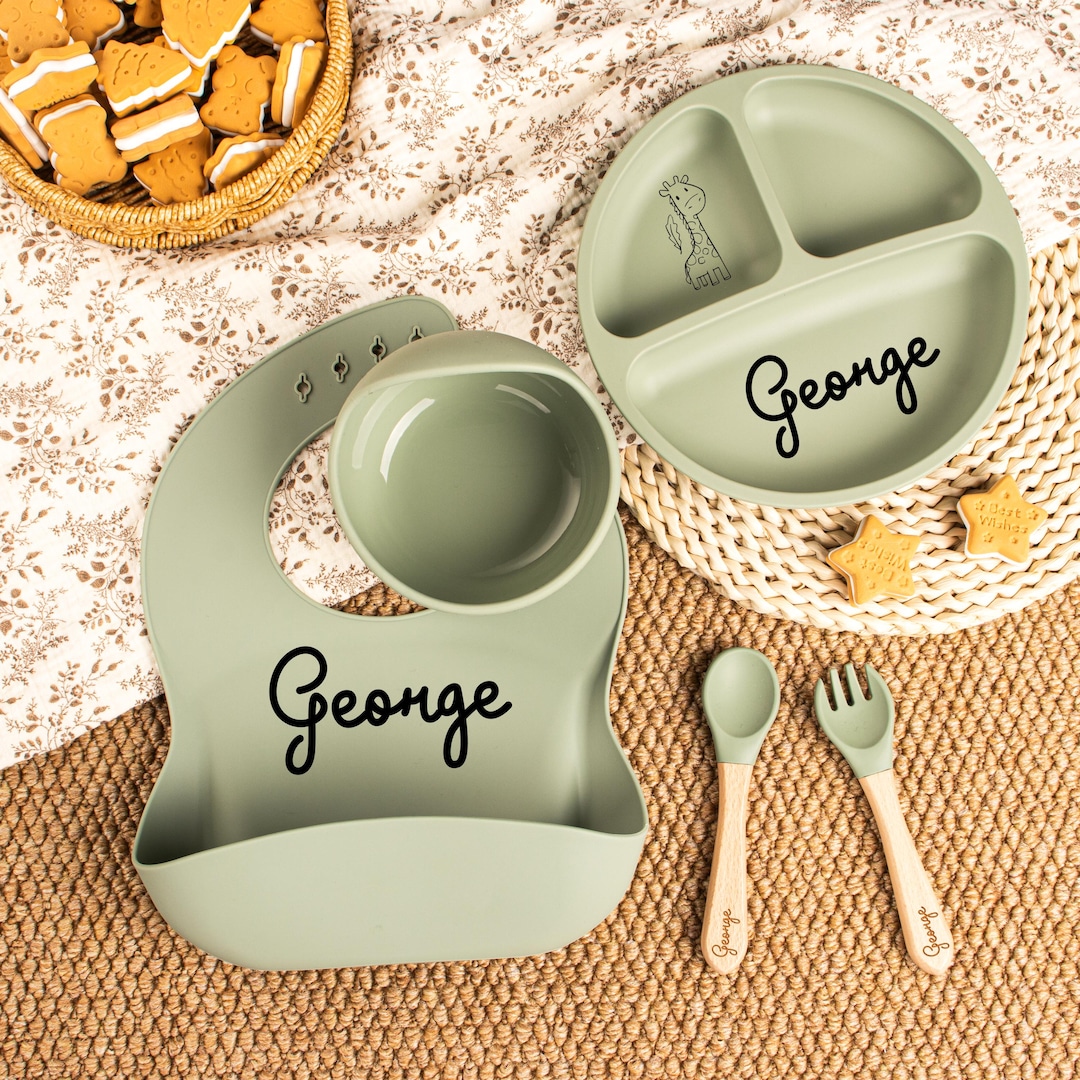 Custom Engraved Baby Feeding Set With Name,5 Pieces Set,toddler Feeding ...