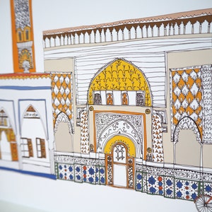 Marrakech Print A4 - Marrakech Cityscape - Moroccan Illustration ...
