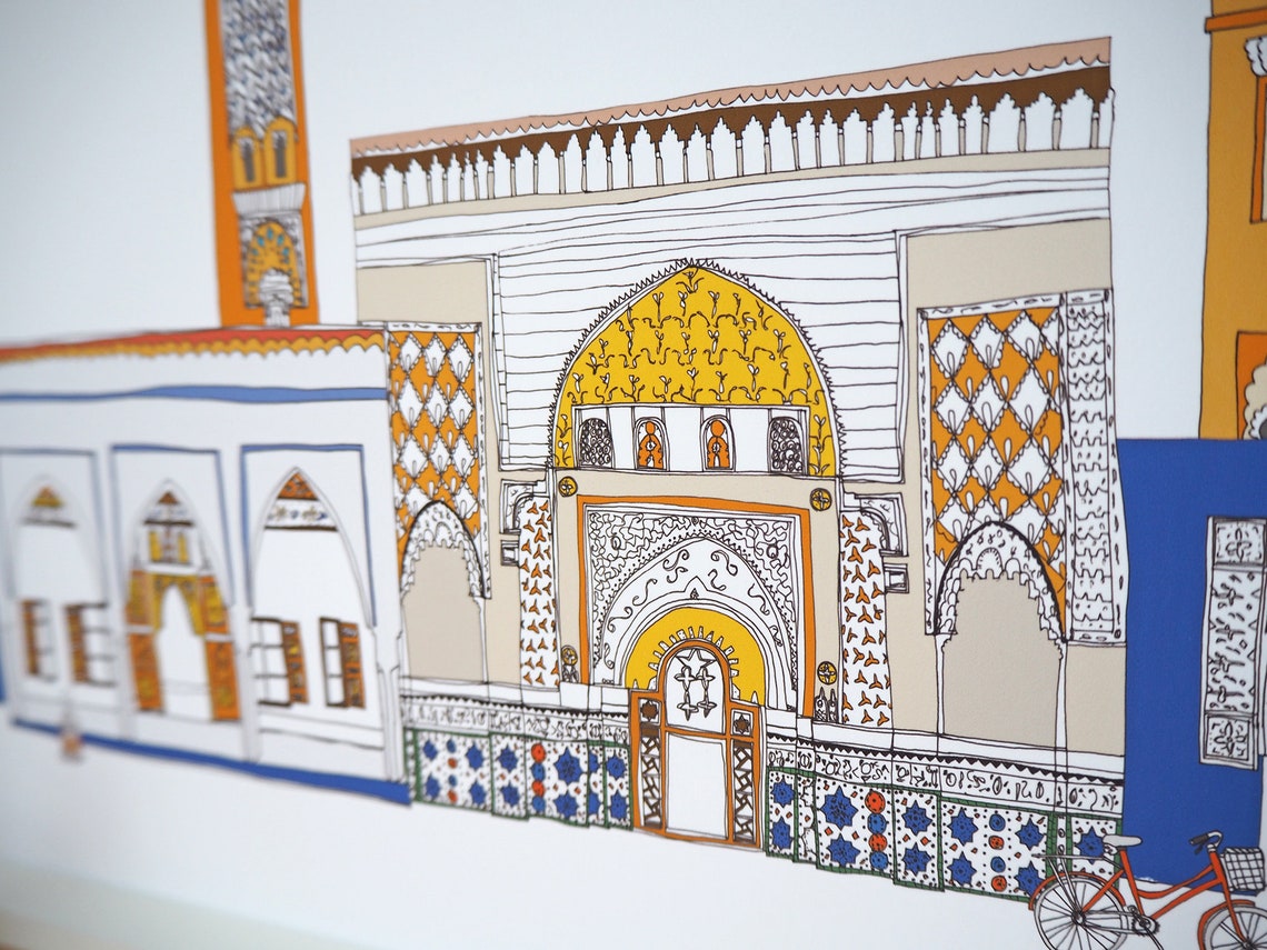 Marrakech Print A3 - Marrakech Cityscape Illustration - Marrakech ...