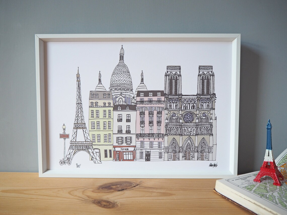 Paris Skyline Print A4 Paris Landmarks Illustration Paris | Etsy