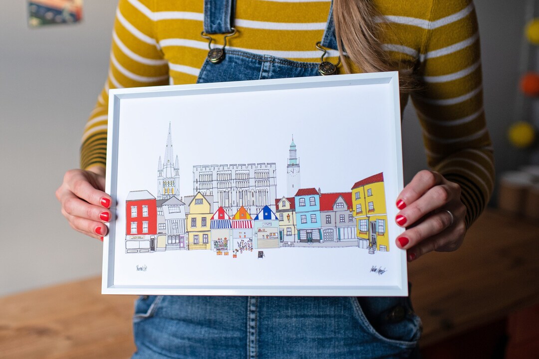 Norwich Cityscape Illustration A4 Print - Norwich Market - Norwich ...
